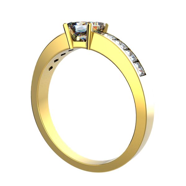 4 prongs Pave Ring in 14k yellow gold, #8428