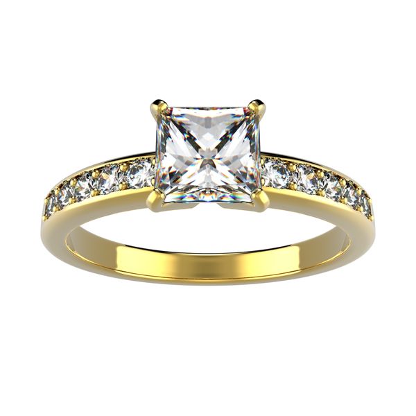 4 prongs Pave Ring in 14k yellow gold, #8477