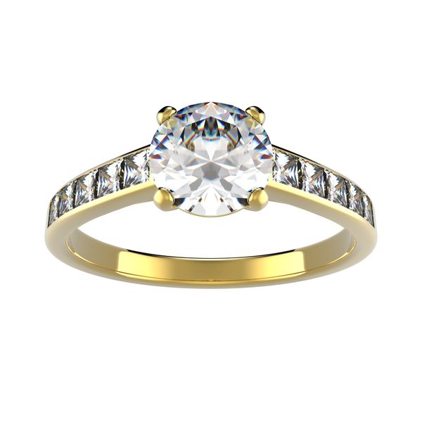 4 prongs Pave Ring in 14k yellow gold, #8372