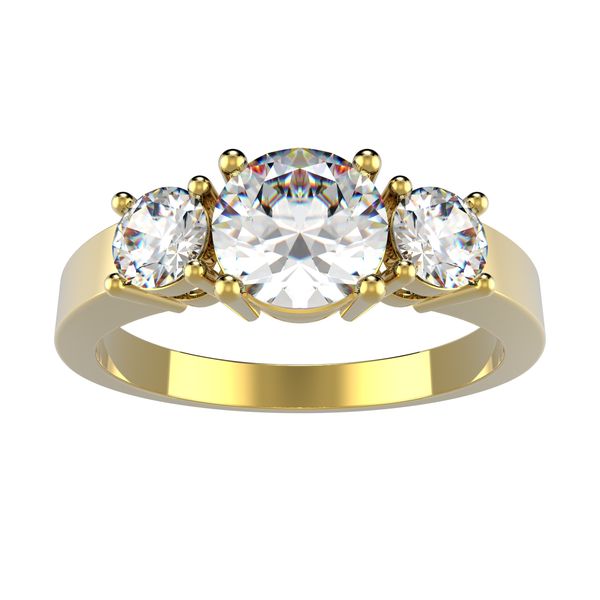 4 prongs Three Stones Ring in 14k yellow gold, #8505