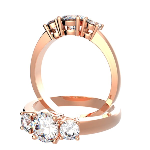 4 prongs Three Stones Ring in 14k pink gold, #8563