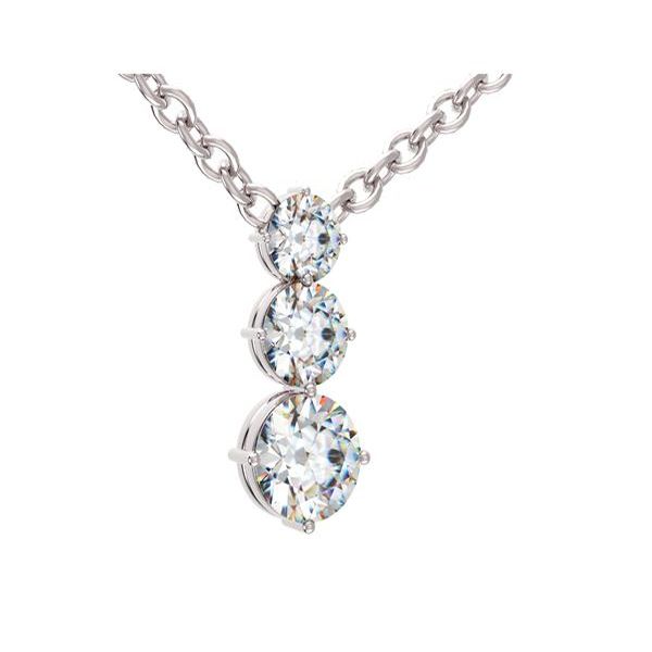 4 prongs trilogy on chain Pendant in 14k white gold, #8762